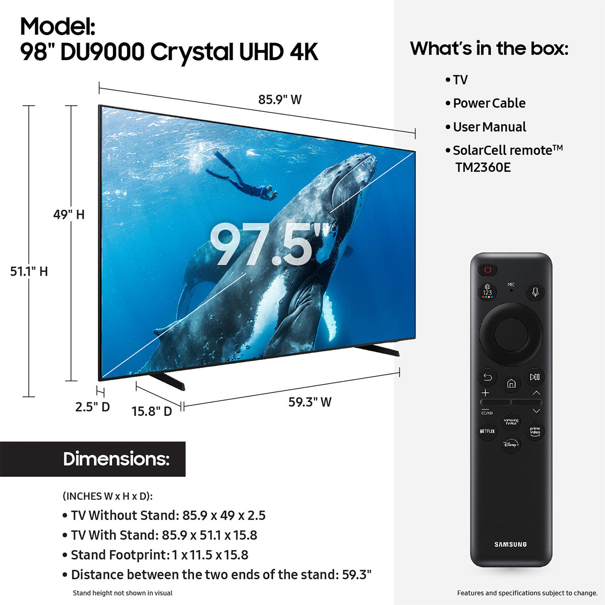 Samsung DU9000 98" Crystal UHD Smart TV (2024) – World Wide Stereo